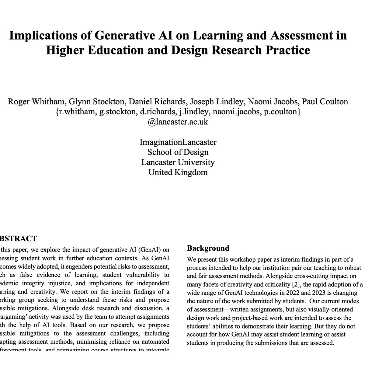 Implications of Generative AI on Higher Education Assessment and Design ... Implications of Generative AI on Higher Education Assessment and Design ...